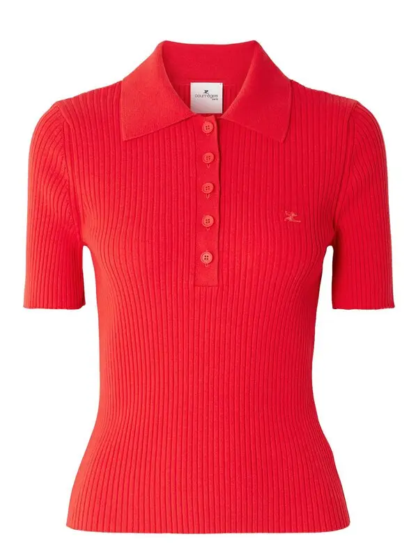COURREGES Ribbed-knit Polo Shirt - Red