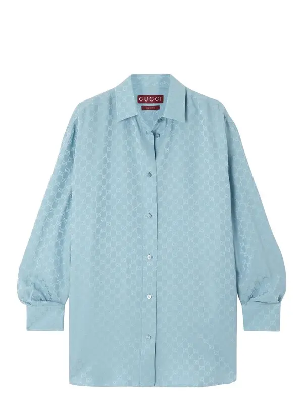 Gucci Silk-satin Jacquard Shirt - Blue