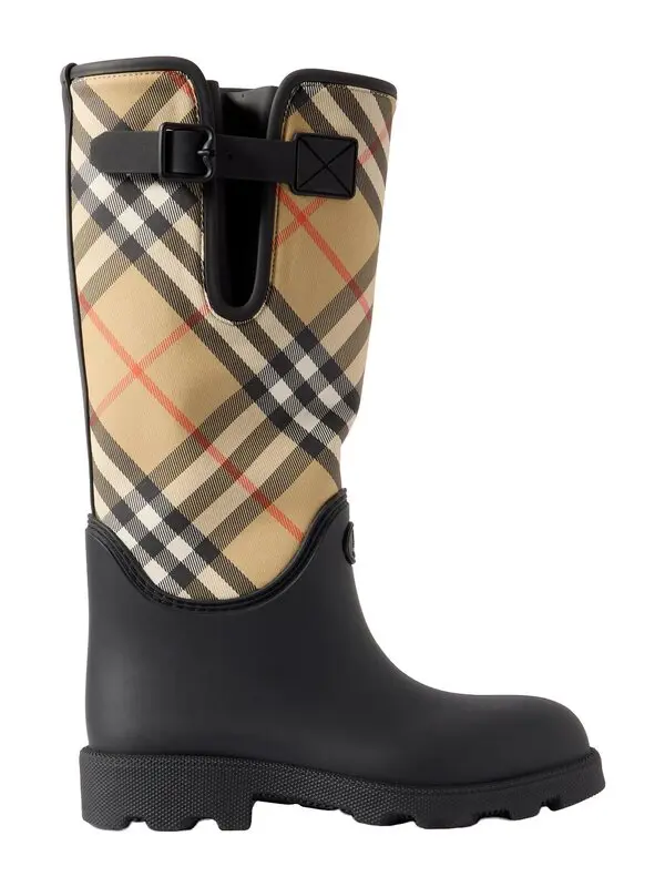 Burberry Rubber And Checked Nylon Rain Boots - Black
