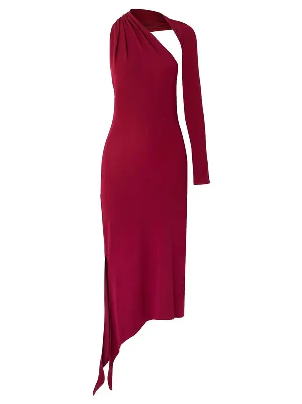 COURREGES Cutout One-sleeve Crepe-jersey Midi Dress - Burgundy