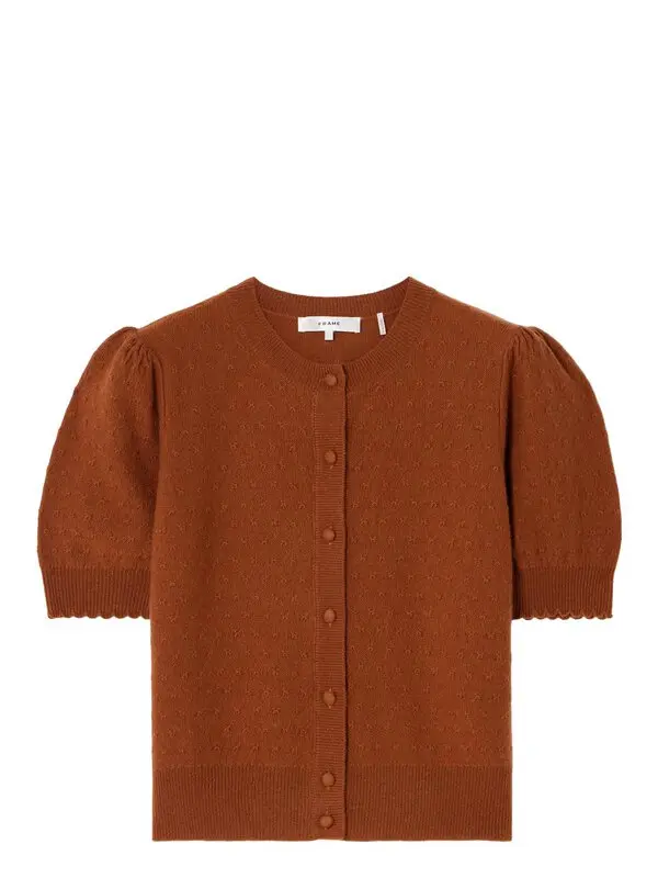 FRAME Pointelle-knit Cashmere Cardigan - Brown