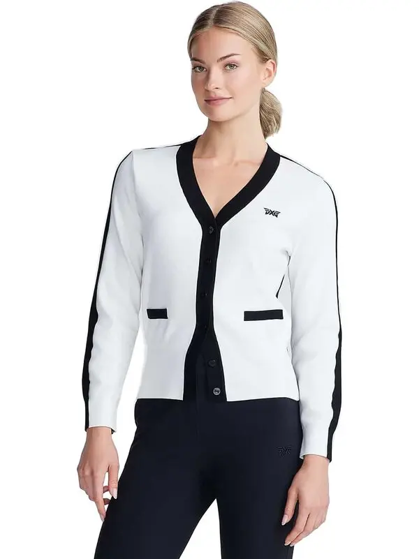 PXG Contrast V-neck Cardigan Sweater - White