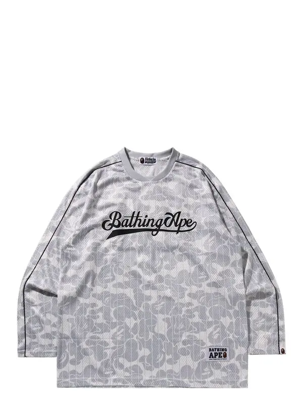A BATHING APE Camo Stripe Baseball Logo Long-sleeve Tee - Grey