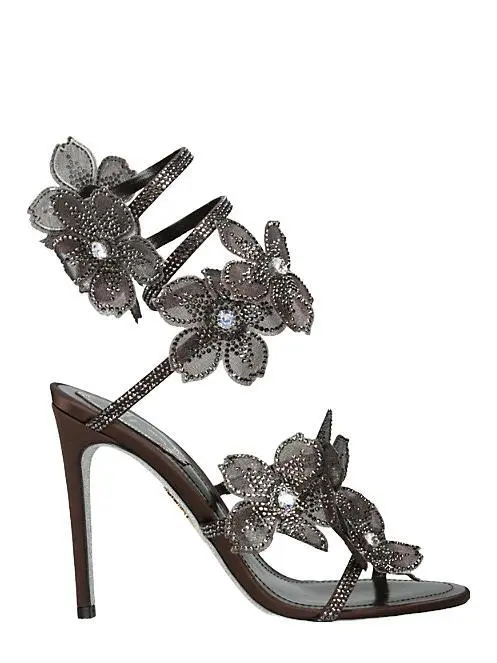 Rene Caovilla Floral Cleo 105 Heeled Sandals - Dark Brown