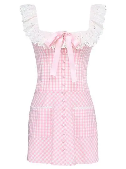 House Of Cb Gingham Stretch-cotton Mini Dress - Pink Gingham