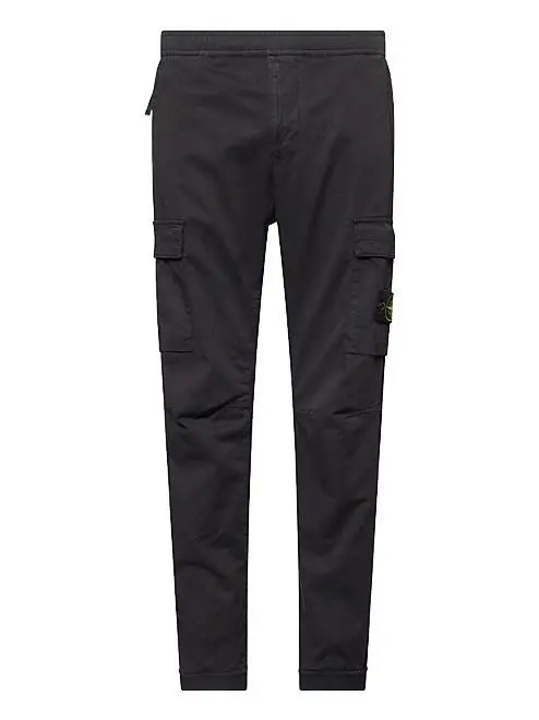 Stone Island Slim-leg Cotton-wool Blend Trousers - Black