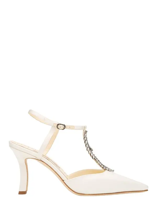 Manolo Blahnik Sufik Embellished Satin T-strap Pumps - Light Cream