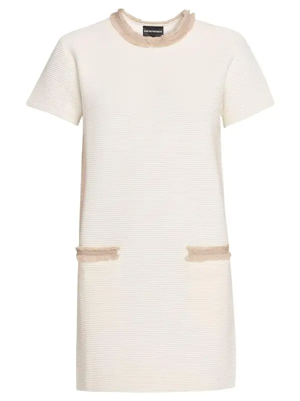 Emporio Armani Fringe-trim Ottoman Ribbed Mini Dress - White