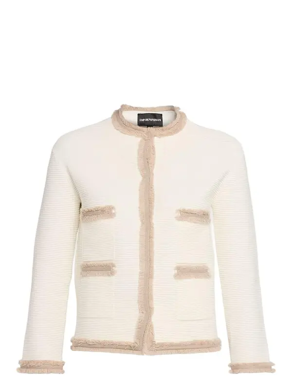 Emporio Armani Fringe-trim Ottoman Ribbed Blazer - White