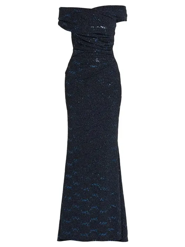 Talbot Runhof Stardust Jersey Off-the-shoulder Gown - Navy
