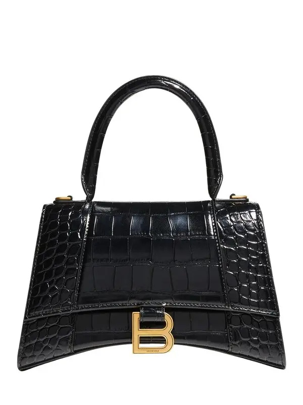 Balenciaga Hourglass Small Croc-embossed Bag - 1000 Black