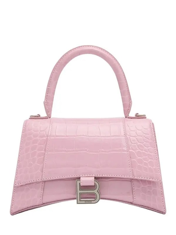 Balenciaga Hourglass Small Croc-embossed Bag - 6904 Powder Pink