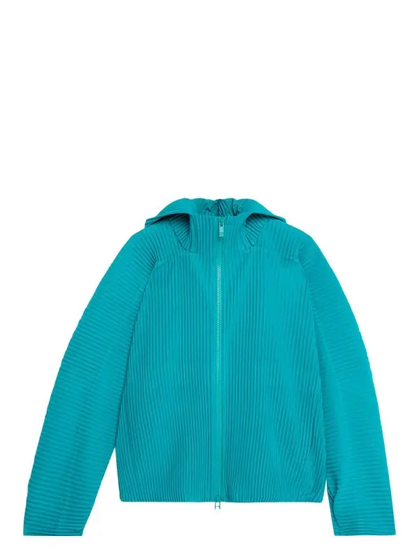 Issey Miyake Pleated Full-zip Hooded Sweater - Peacock Green