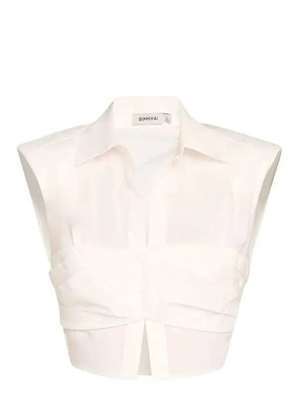 Simkhai Emie Cropped Poplin Top - White