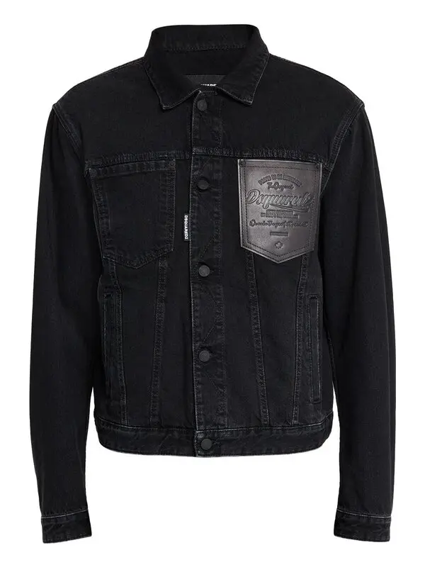 Dsquared2 Denim Jacket With Leather Pocket - Black