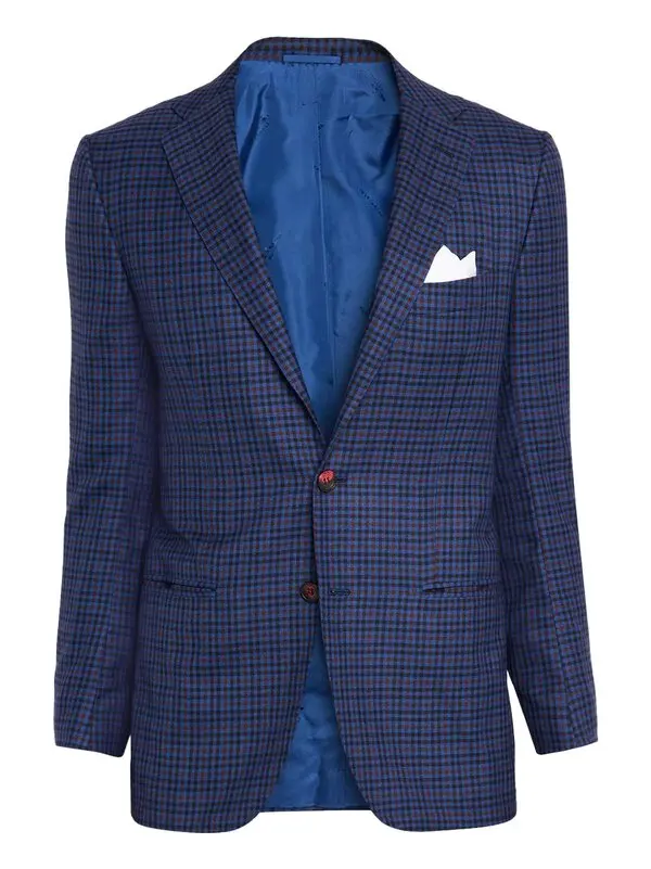 Kiton Cashmere Tattersall Check Sport Coat - Navy Mult