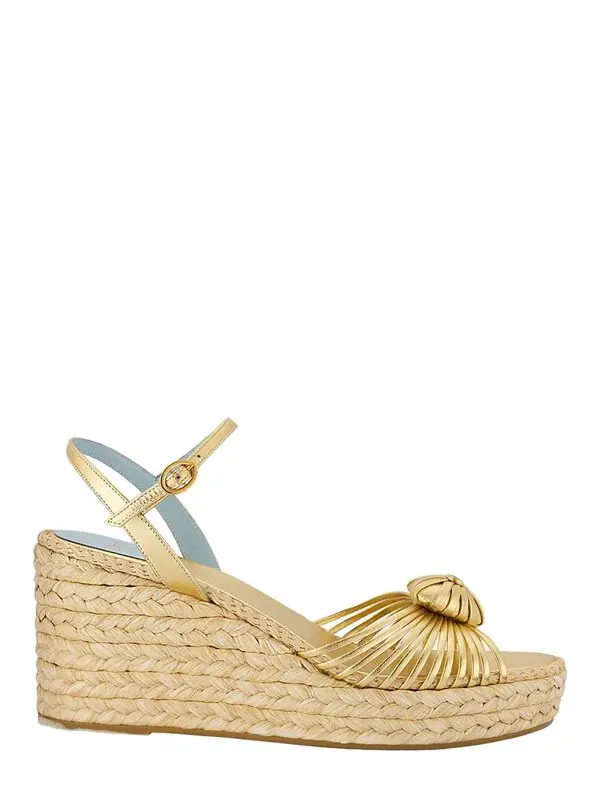 Valentino Garavani Royal Nappa Leather Laminata Wedge Espadrille Sandals - Antique Brass
