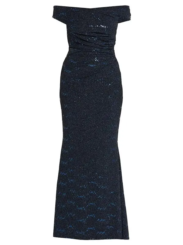 Talbot Runhof Stardust Jersey Off-the-shoulder Gown - Navy