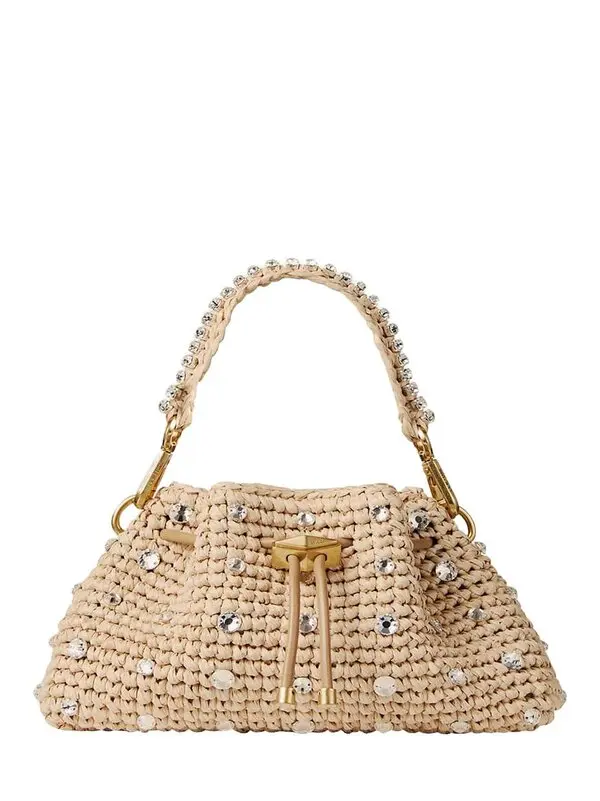 JIMMY CHOO Cinch Small Crystal-embellished Raffia Top Handle Bag - Natural Gold