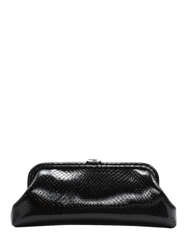 JIMMY CHOO Skylar Snake-print Leather Clutch With Jc Clasp - Black Dark Silver