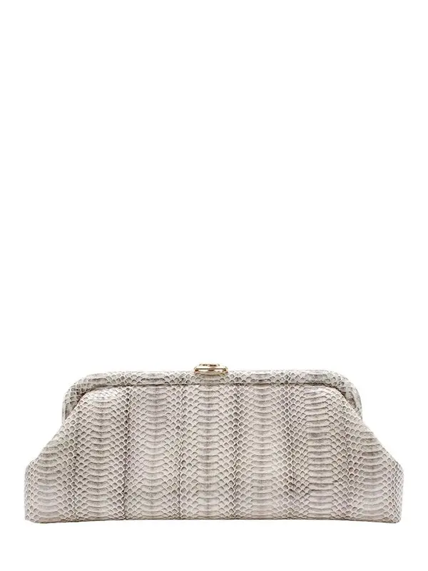 JIMMY CHOO Skylar Snake-print Leather Clutch With Jc Clasp - Gold