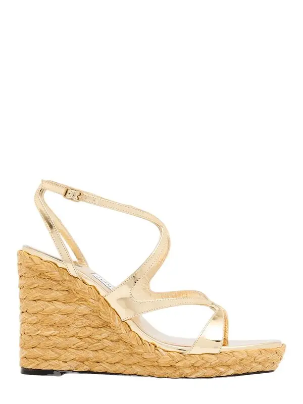 JIMMY CHOO Ayla 110 Metallic Leather Wedge Sandals - Gold