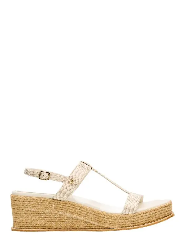 JIMMY CHOO Theia 60 Snake-printed Leather Wedge Sandals - Roccia