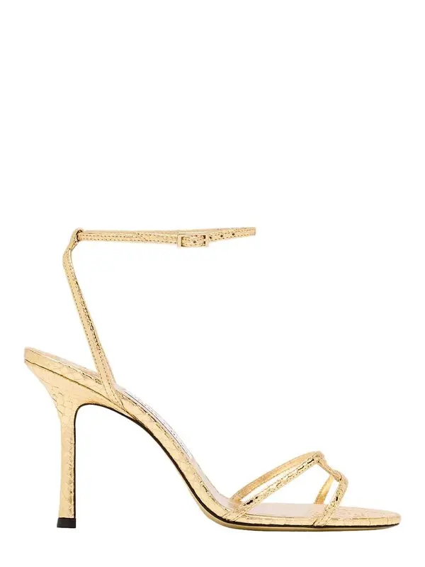 JIMMY CHOO Snake-embossed Metallic Leather Ankle-strap Sandals - Gold