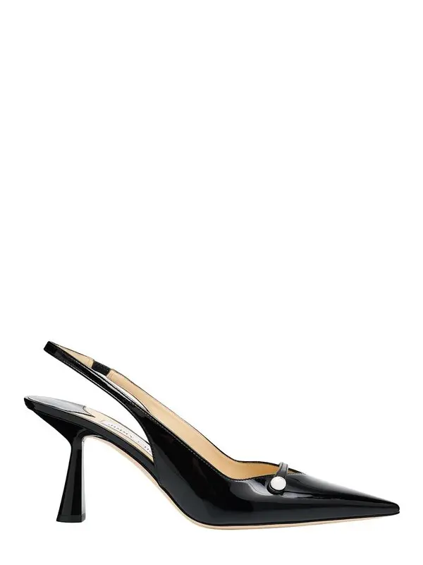 JIMMY CHOO Amita 85 Patent Nappa Leather Slingback Pumps - Black