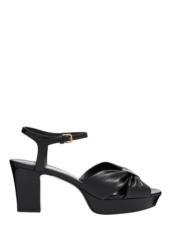 JIMMY CHOO Heloise Leather Knot Platform Sandals - Black
