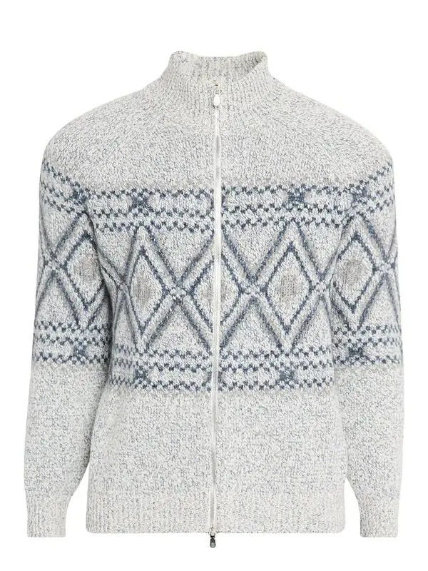 Brunello Cucinelli Fair Isle Alpaca-blend Zip Cardigan - Acru And Blue