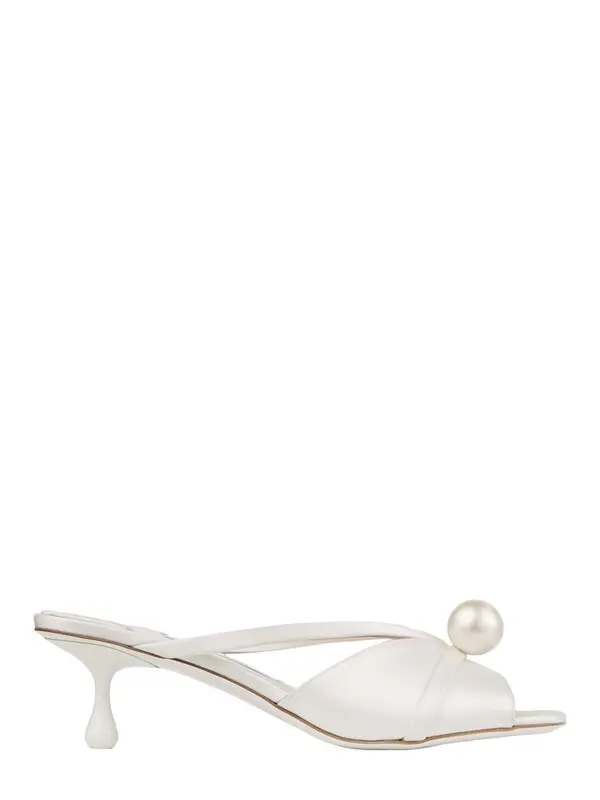 JIMMY CHOO Siva 50 Ivory Satin Mules With Pearl Embellishment - Neutral
