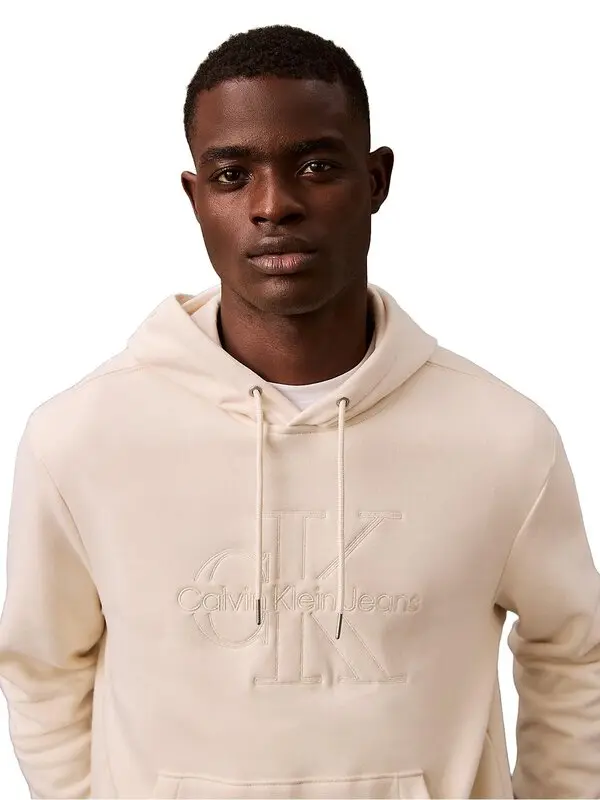 Calvin Klein Monogram Logo Fleece Hoodie - Antique White