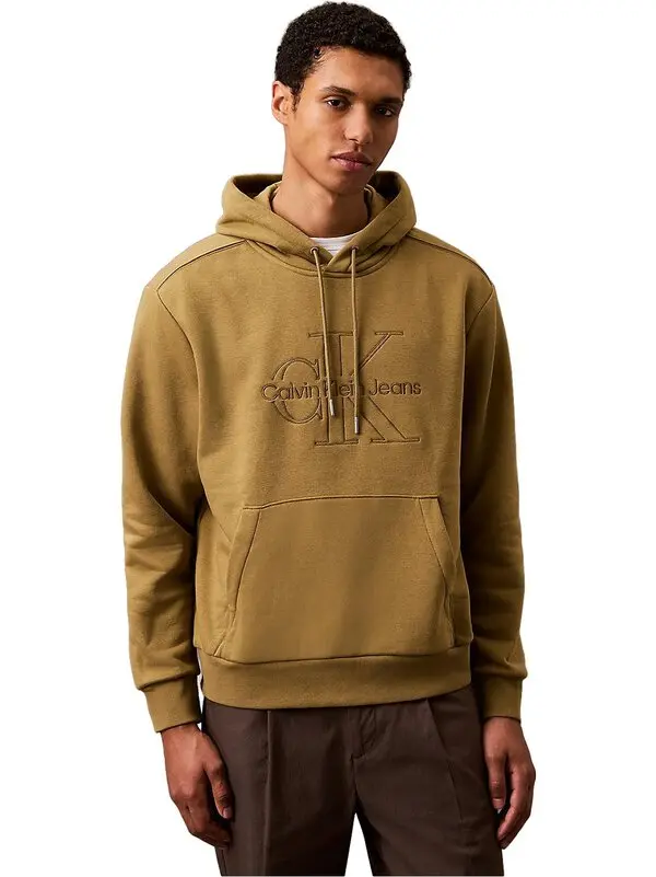 Calvin Klein Monogram Logo Fleece Hoodie - Gothic Olive