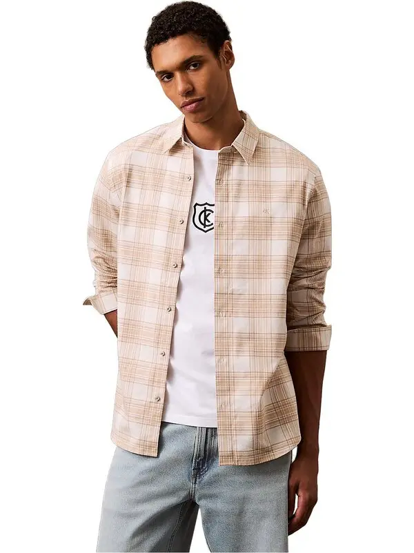 Calvin Klein Plaid Flannel Classic Shirt - Safari