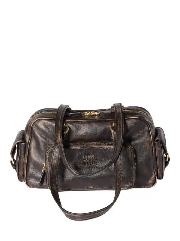 Miu Miu Pocket Nappa Leather Top Handle Bag - Coffee