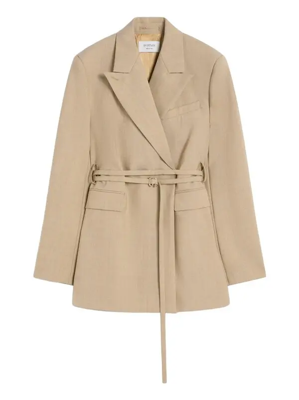 Max Mara Long Double-breasted Wool Blazer - Beige Shaded