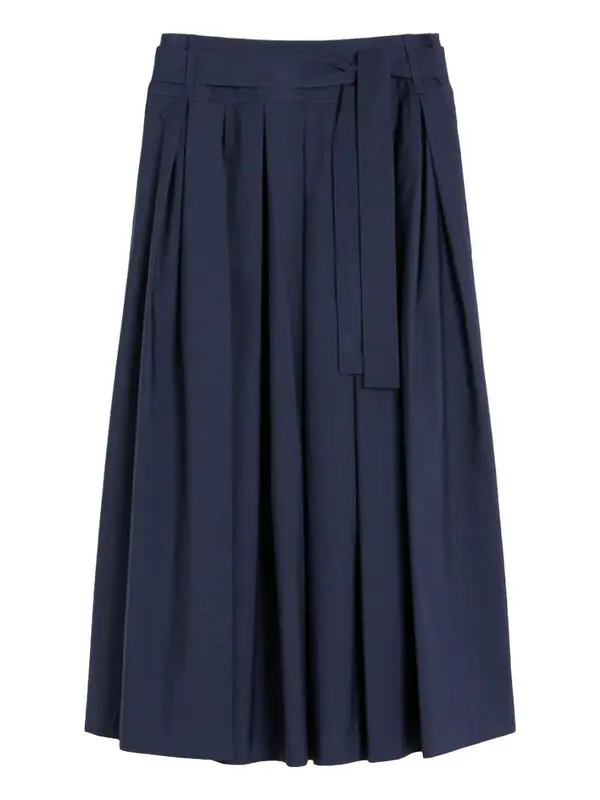 Max Mara Pleated Cotton Poplin Skirt - Navy