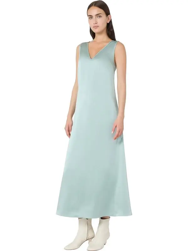 Max Mara Flowing Satin Maxi Dress - Jade
