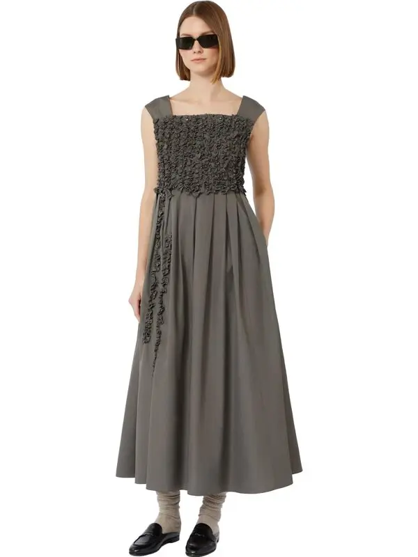 Max Mara Long Pleated Poplin Dress - Medium Grey
