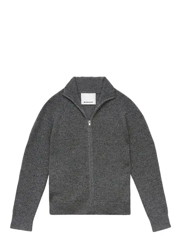 Isabel Marant Benett Ribbed Merino Wool Cardigan - Dark Gray