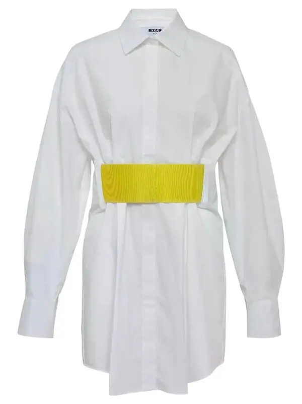 MSGM Belted Mini Shirt Dress - White
