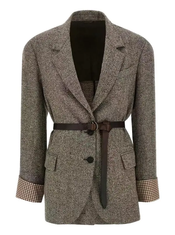 Brunello Cucinelli Herringbone Belted Blazer - Brown