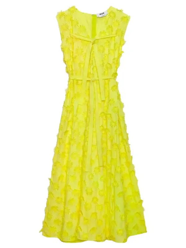 MSGM Floral-motif Sleeveless Midi Dress - Yellow