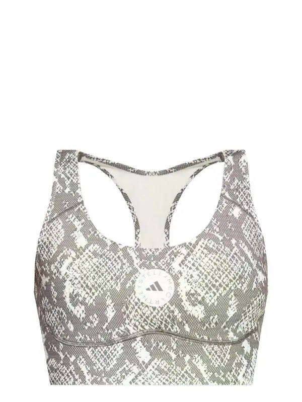 Adidas By Stella McCartney Racer-back Snake-print Sports Bra - Grey