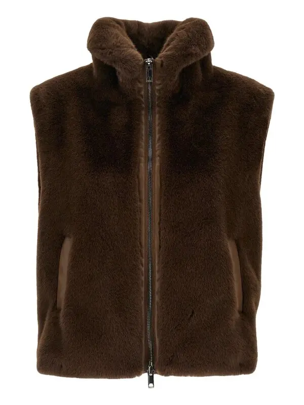 Pinko Deyn' Fur-effect Fabric Vest - Brown
