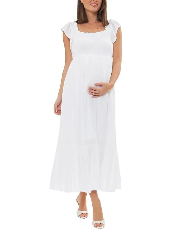 RIPE MATERNITY Hail Spot Frill Sleeve Dress - White