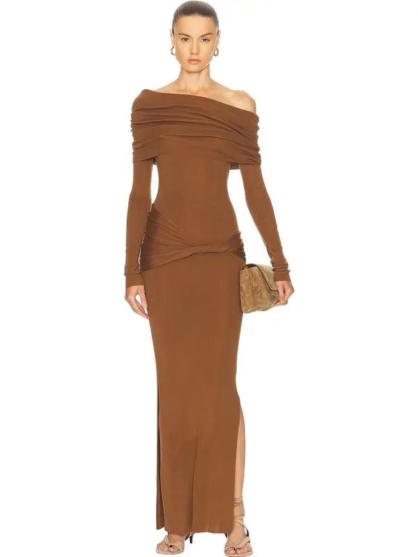 AYA MUSE Off-shoulder Maxi Dress - Chocolate
