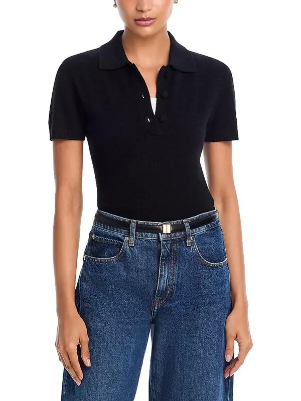 Aqua 100% Cashmere Polo Sweater - Black