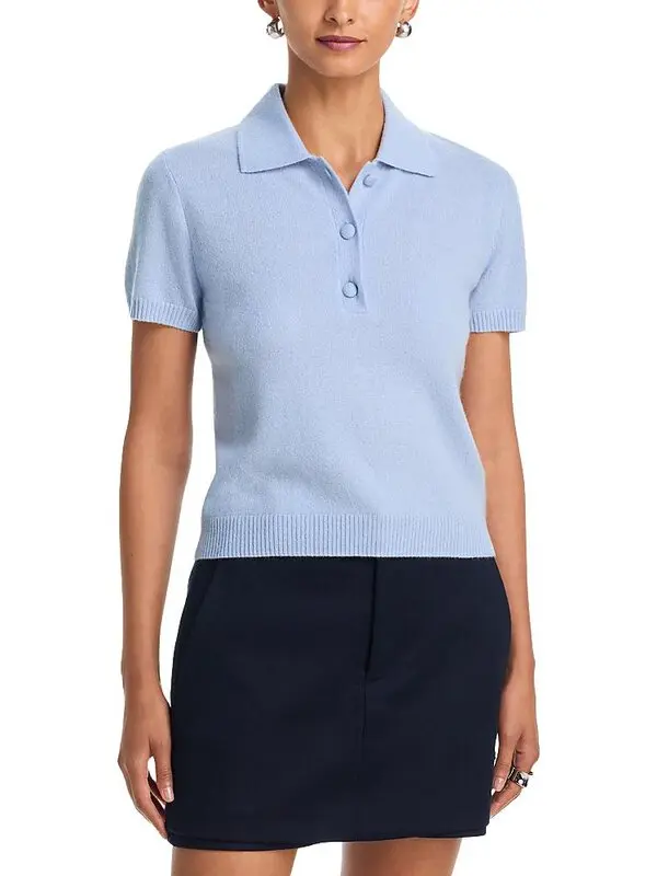 Aqua 100% Cashmere Polo Sweater - Chambray